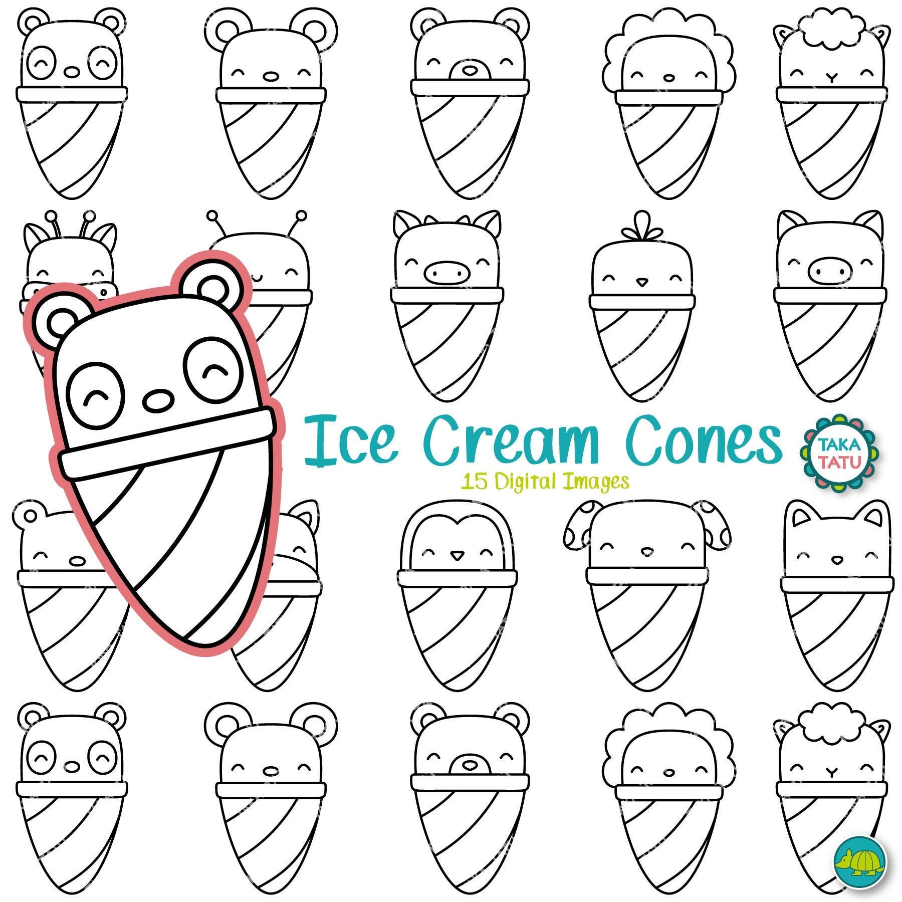Kawaii Animal Ice Cream Cones Clipart - Cute Ice Cream Digital Stamp ...