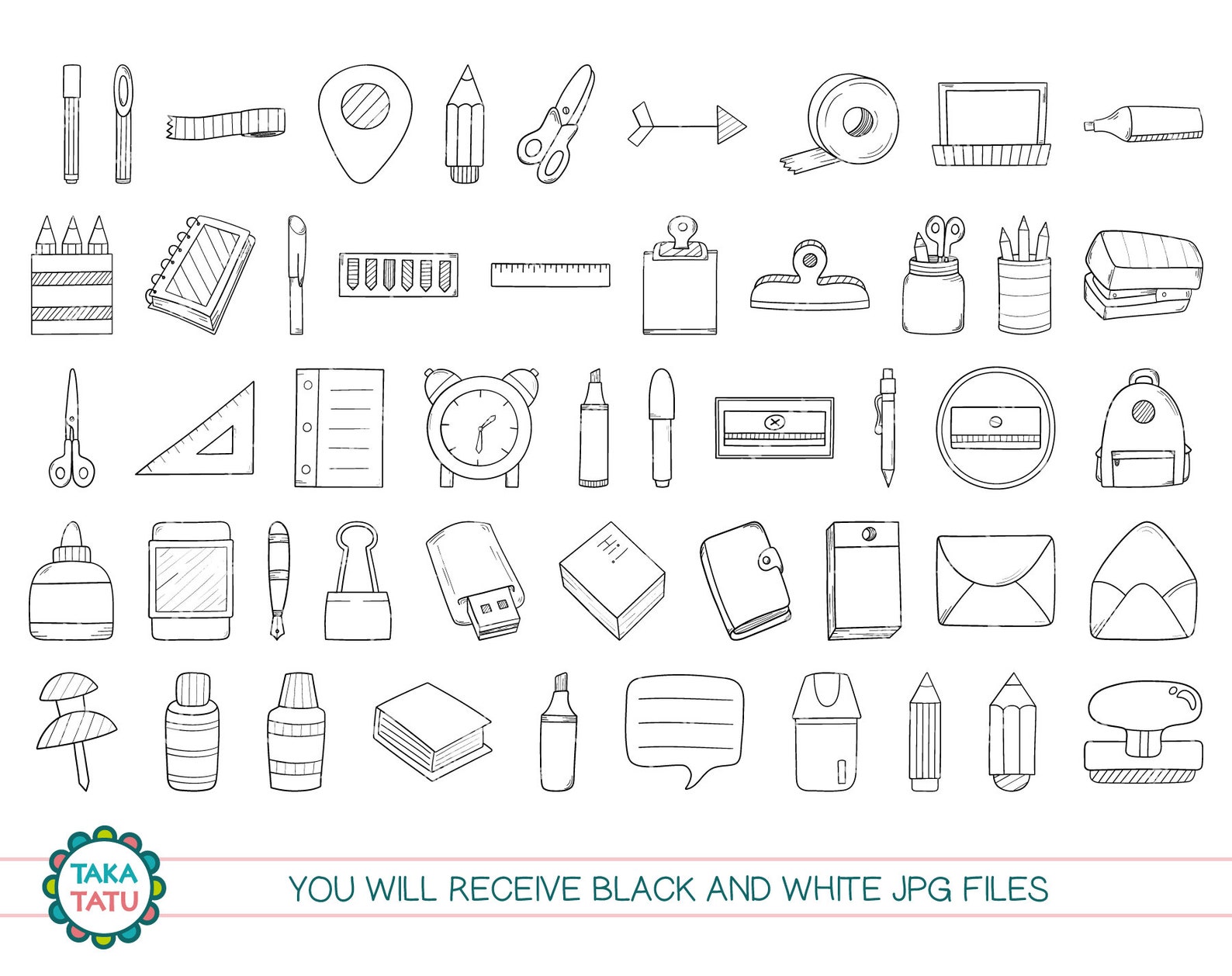 Stationery Doodles Digital Stamp Stationery Clipart / School - Etsy
