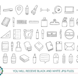 Stationery Doodles Digital Stamp - Stationery Clipart / School Supplies ...