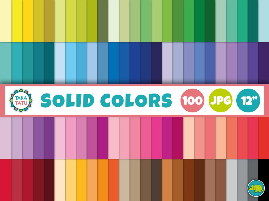100 Solid Colors Digital Paper Set / Rainbow Colors Printable Paper ...