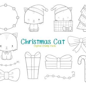Christmas Cat Digital Stamp - Christmas Clipart / Cat Clipart / Cute ...
