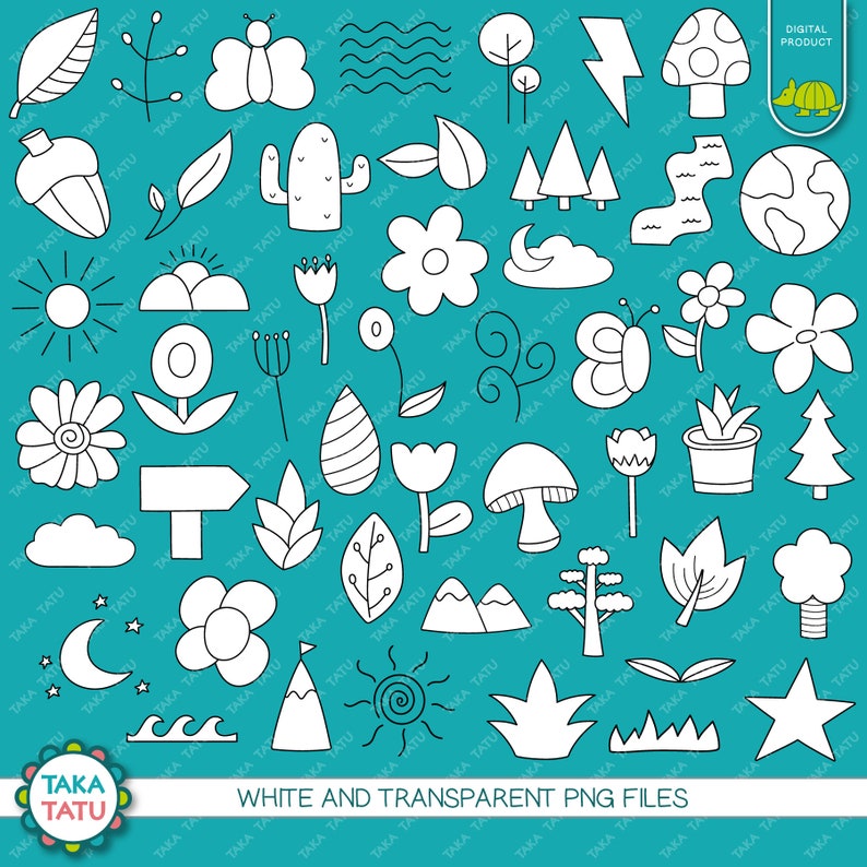 Nature Clipart Forest Digital Stamp / Black and White Line | Etsy