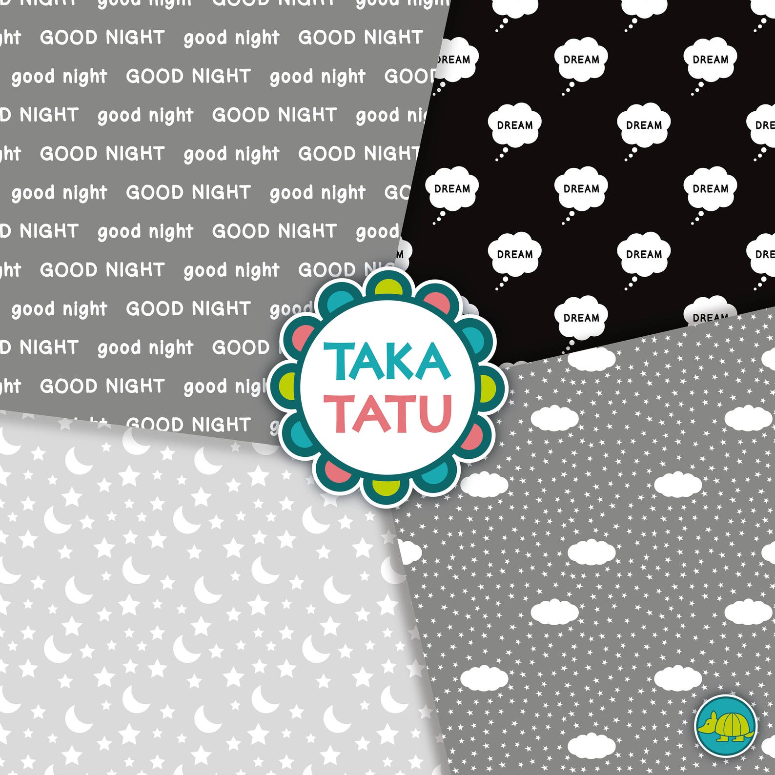 Good Night Digital Paper Black White and Grey / Scrapbook - Etsy