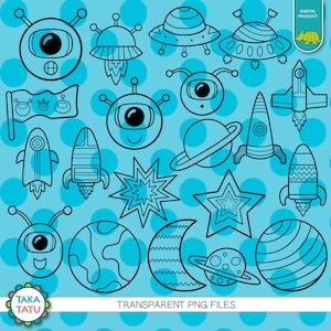 Space Doodles Digital Stamp - Black and White Clipart / Kids Clipart ...