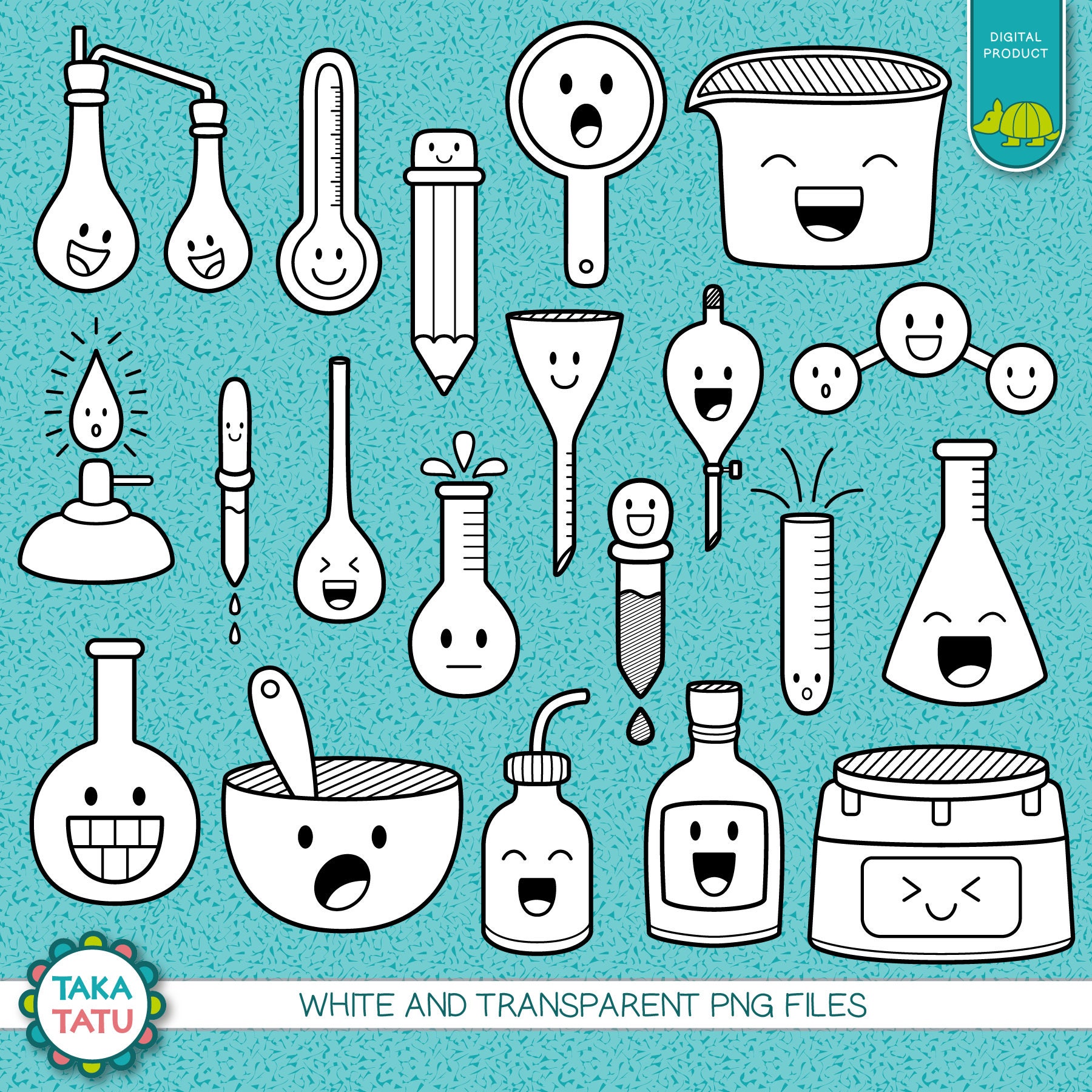 Kawaii Lab Digital Stamp - Science Lab Clipart / Science / Chemistry ...