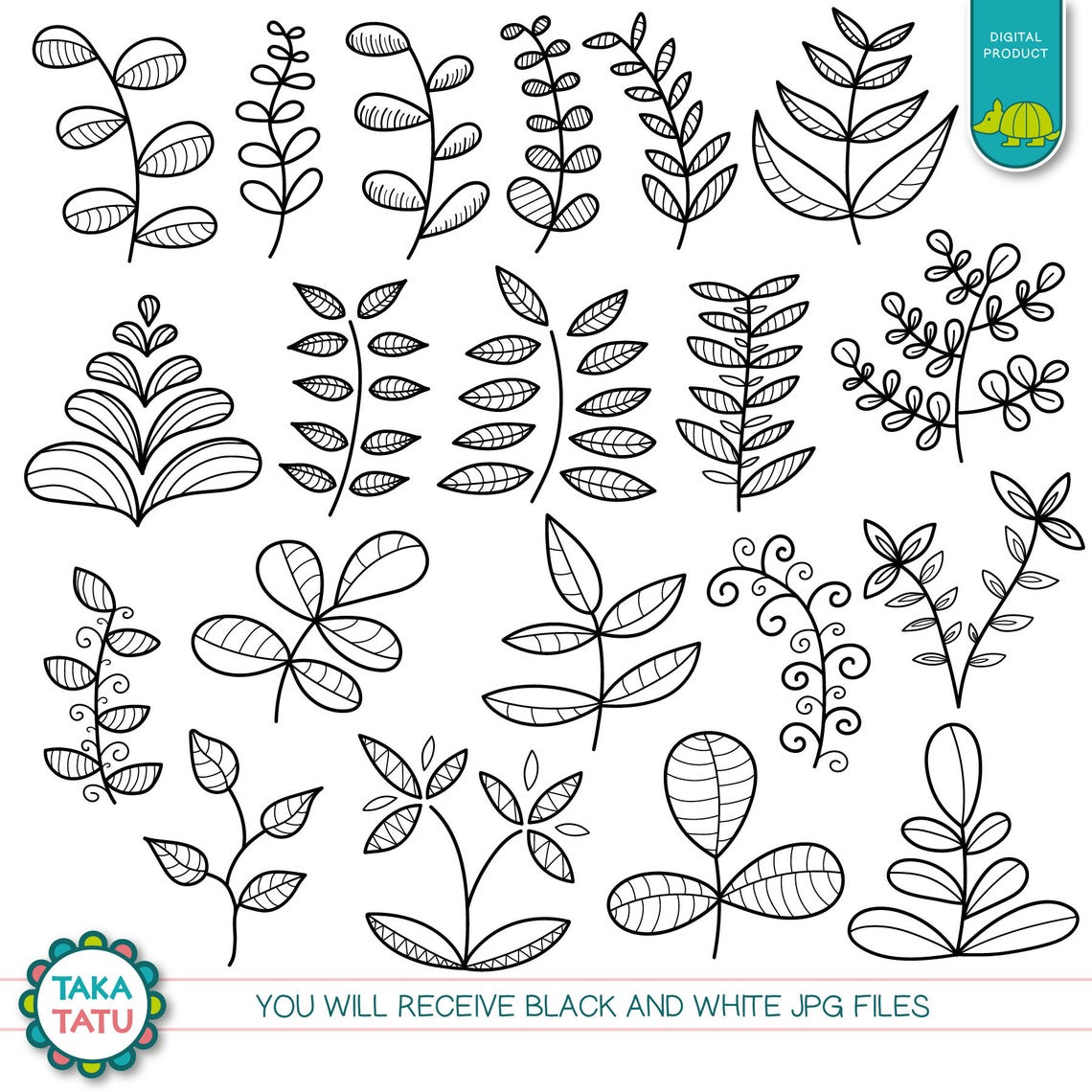 Botanical Doodles Digital Stamp Botanical Doodles Clipart / - Etsy