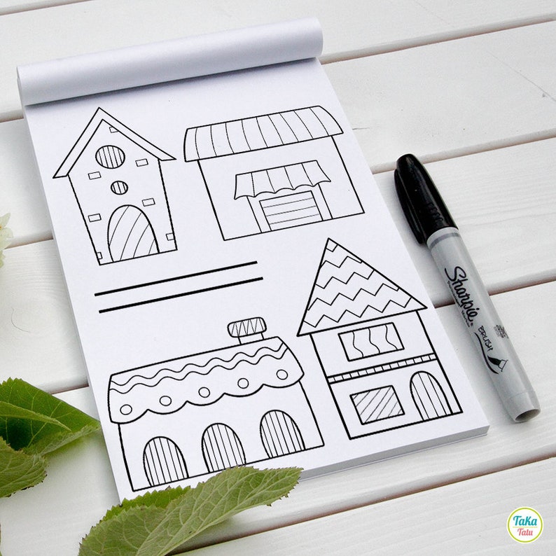 Houses and Shops Clipart Black and White Digital Stamps / | Etsy