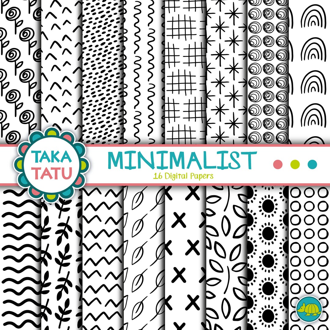 Minimalist Black and White Hand Drawn Printable Digital Paper Pack ...