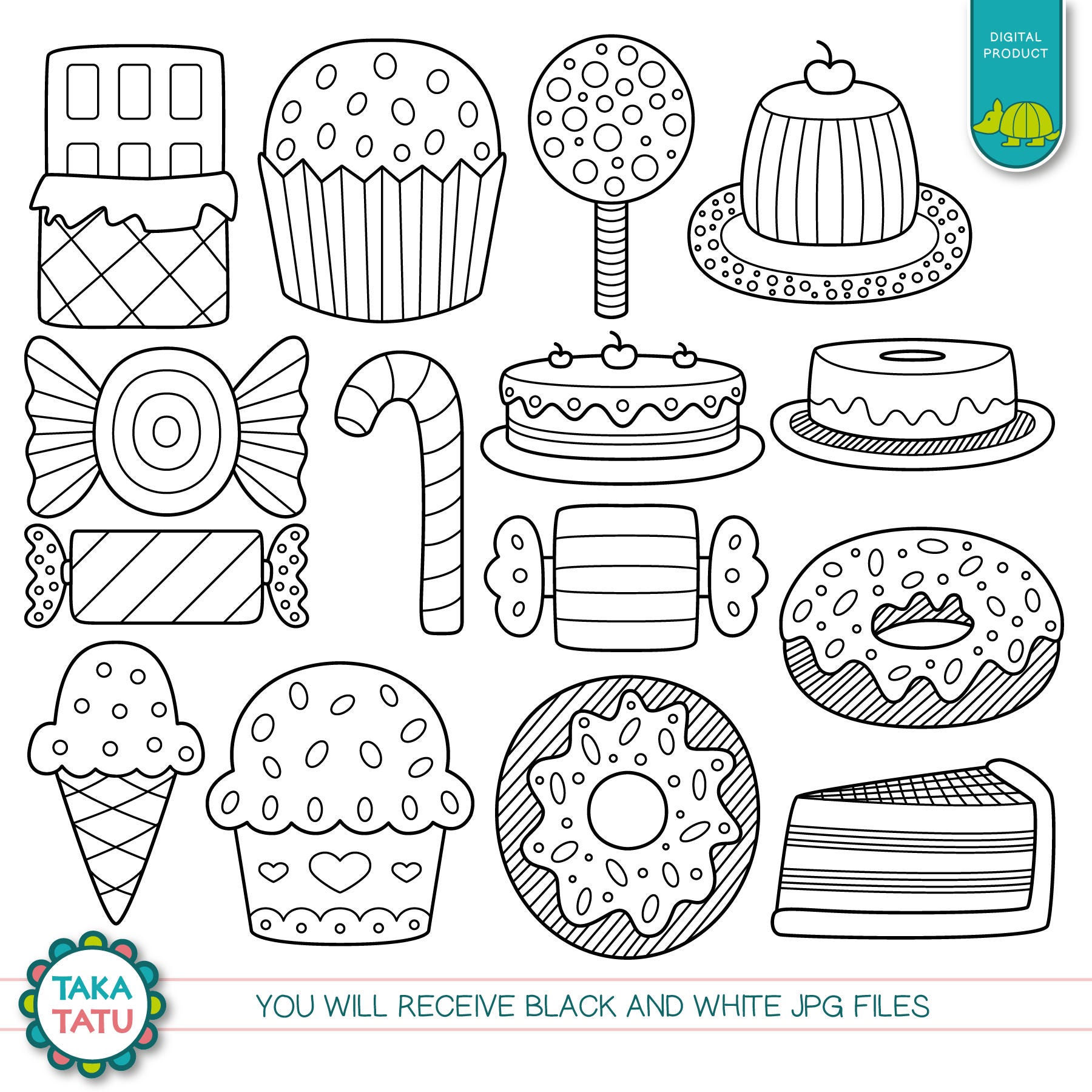 Sweet Doodles Digital Stamp Pack Candy Clip Art / Sweets | Etsy