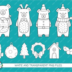 Christmas Bears Digital Stamp Pack - Christmas Clipart / Cute Bears ...