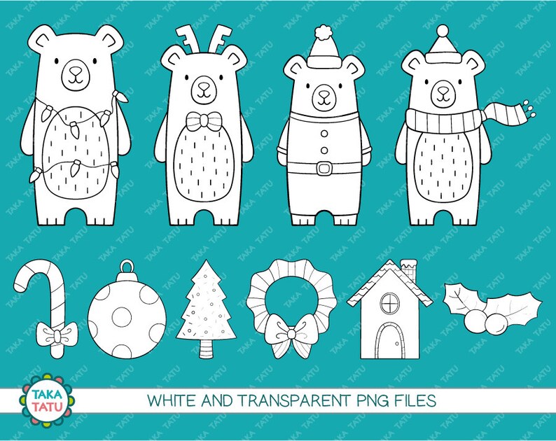 Christmas Bears Digital Stamp Pack - Christmas Clipart / Cute Bears ...
