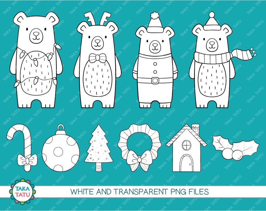 Christmas Bears Digital Stamp Pack Christmas Clipart / Cute | Etsy