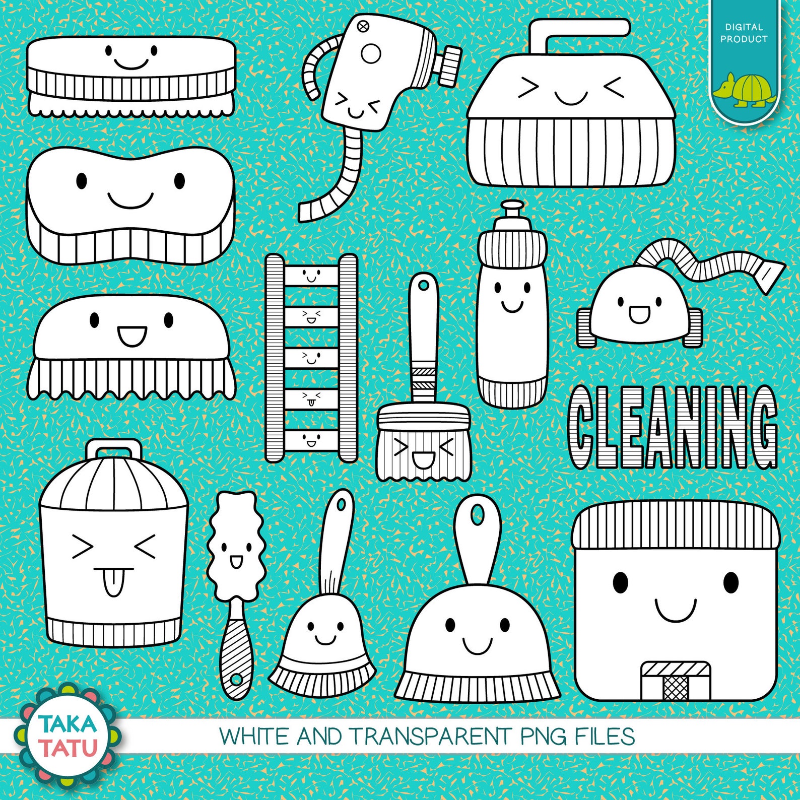 Cleaning Digital Stamp Kawaii Cleaning Clipart / Cleaning - Etsy