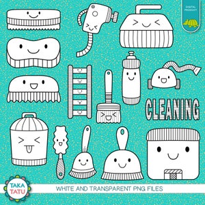 Cleaning Digital Stamp - Kawaii Cleaning Clipart / Cleaning Supplies ...