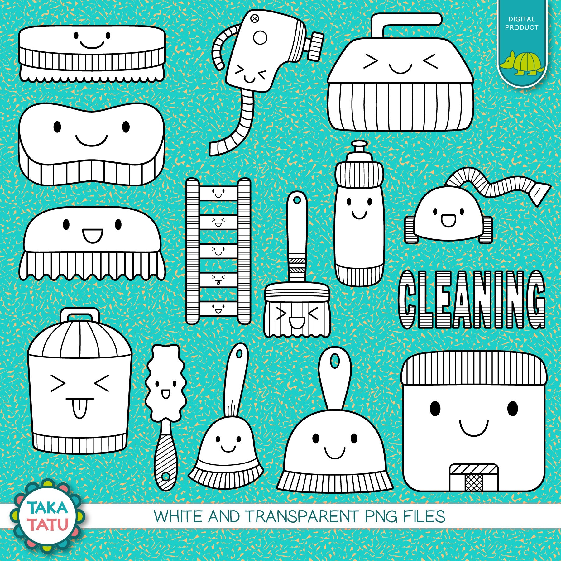 Cleaning Digital Stamp Kawaii Cleaning Clipart / Cleaning | Etsy