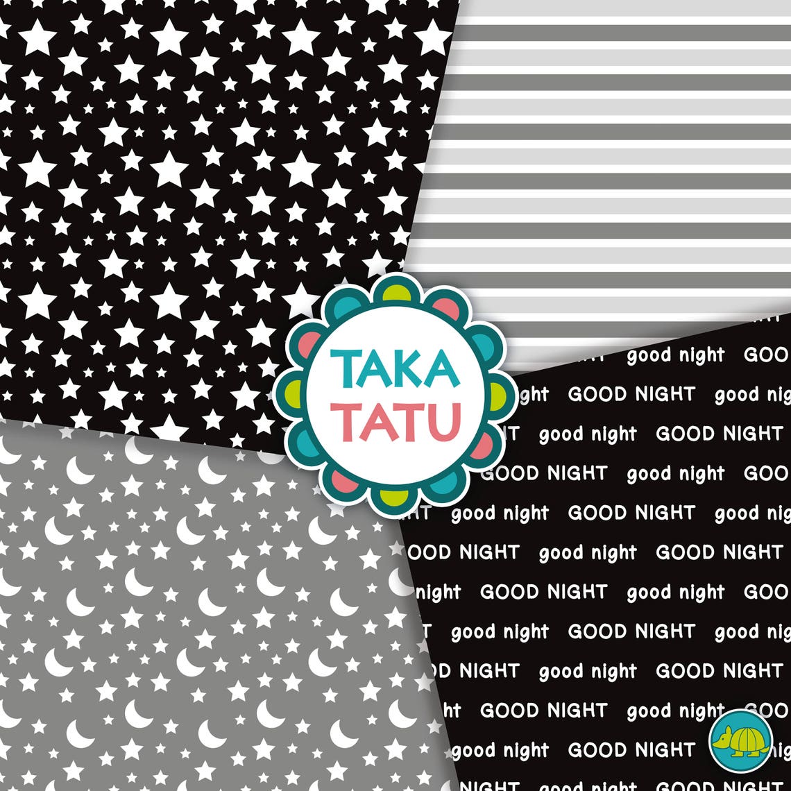 Good Night Digital Paper - Black White and Grey / Scrapbook Paper ...