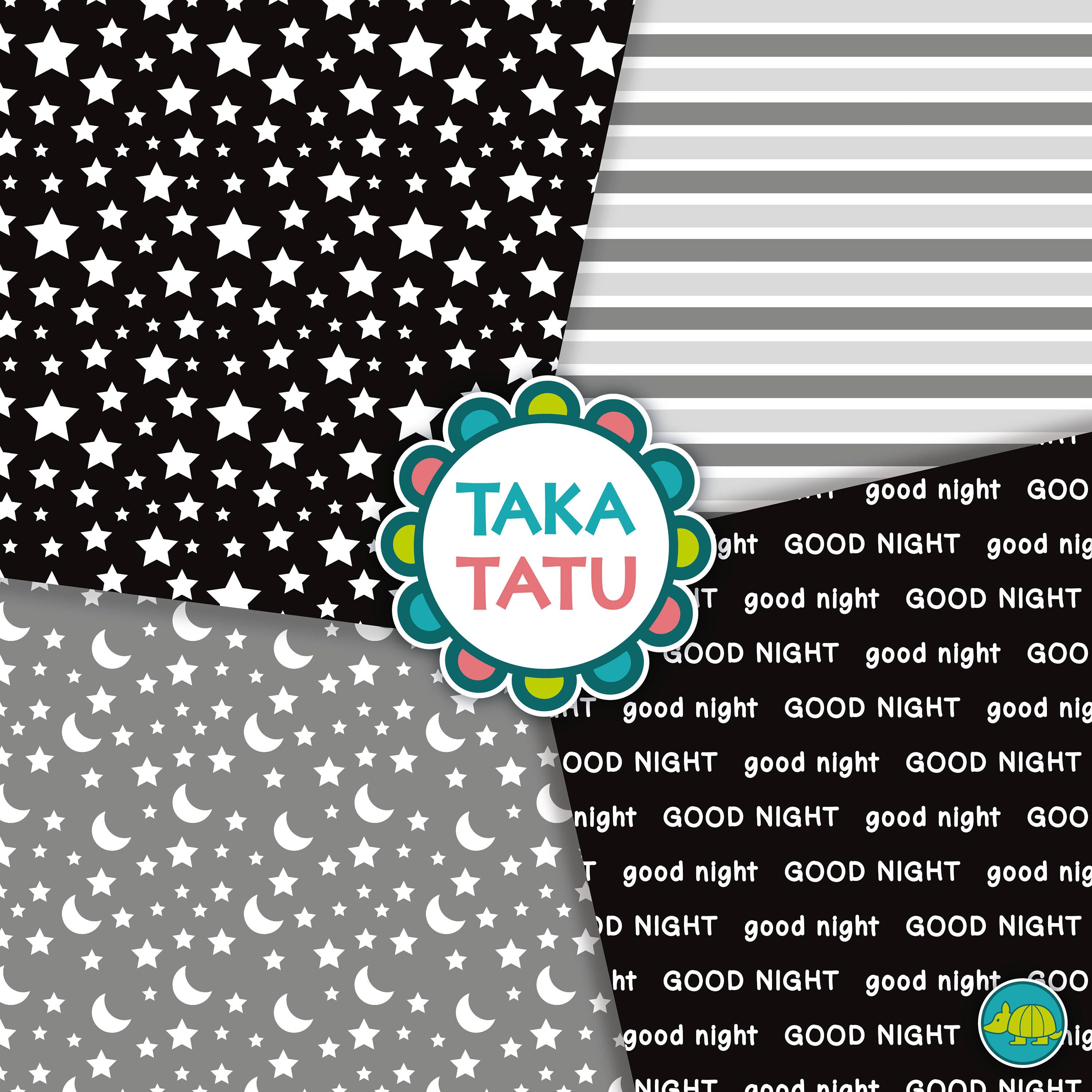 Good Night Digital Paper - Black White and Grey / Scrapbook Paper ...