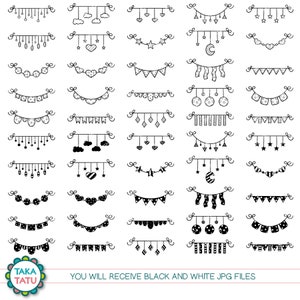 Doodle Bunting Digital Stamp - Hand Drawn Bunting Banner Clipart ...