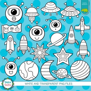 Space Doodles Digital Stamp - Black and White Clipart / Kids Clipart ...