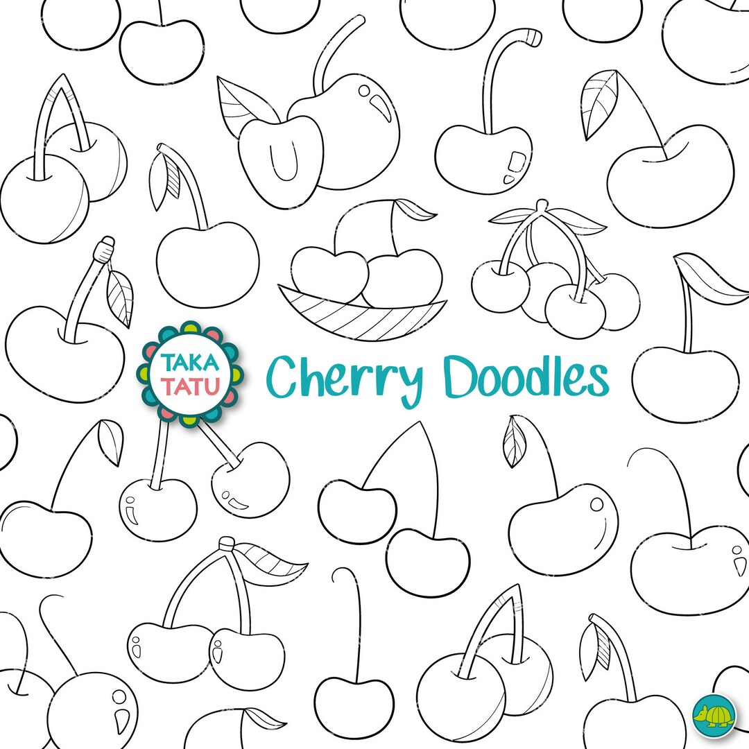 Cherry Clipart - Cherries Digital Stamp / Cherry Doodles / Cherry Black ...