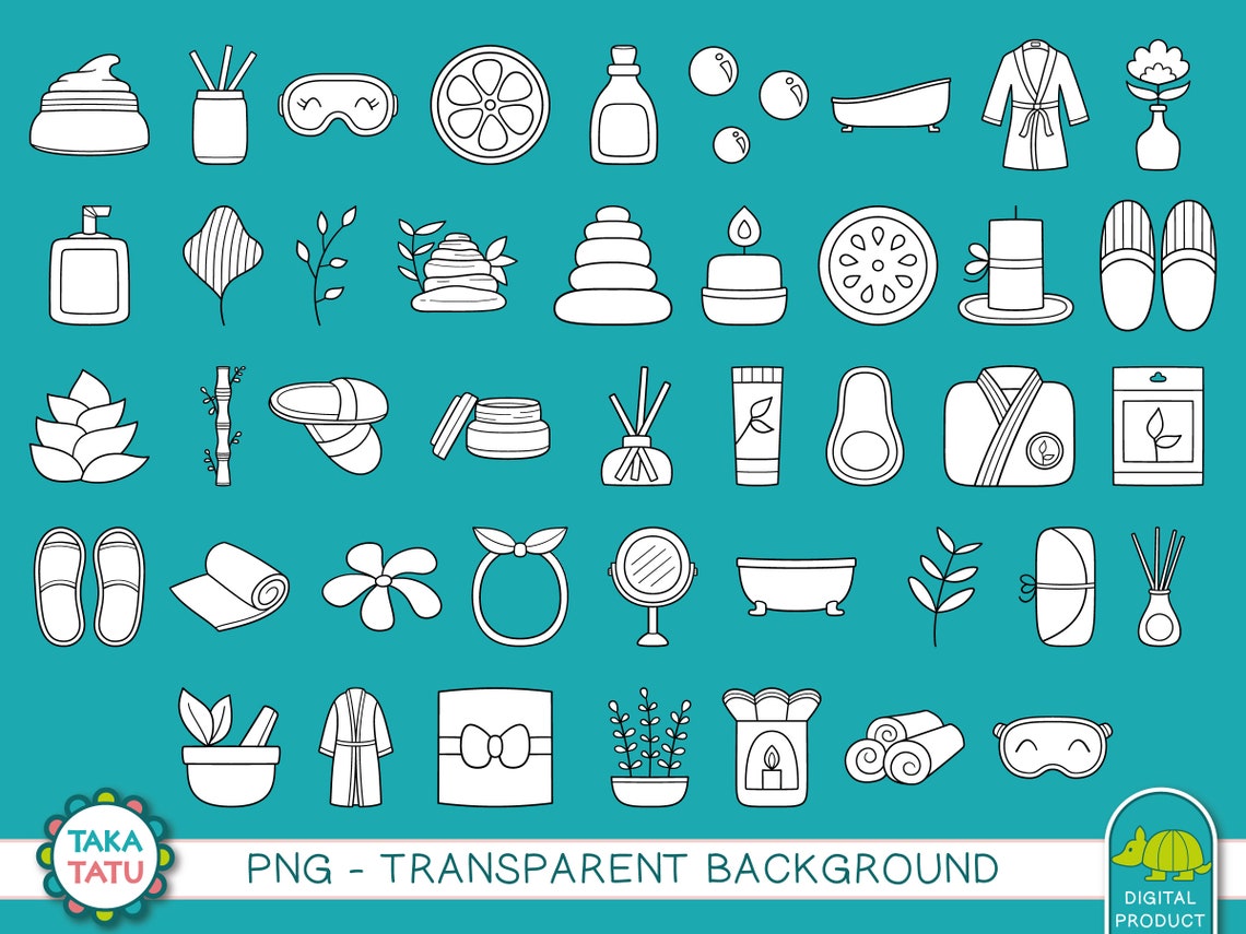 43 Spa Day Theme Digital Stamp Set Self Care Black and White - Etsy