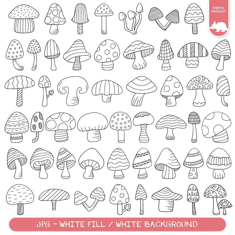 Mushroom Digital Stamp Pack - Mushrooms Clipart / Mushroom Art ...