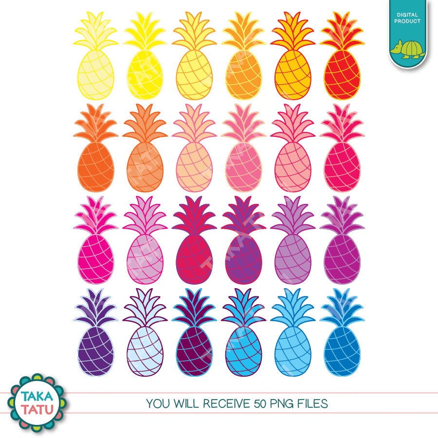 Pineapple Rainbow Clipart Pineapple Clipart / Colorful | Etsy