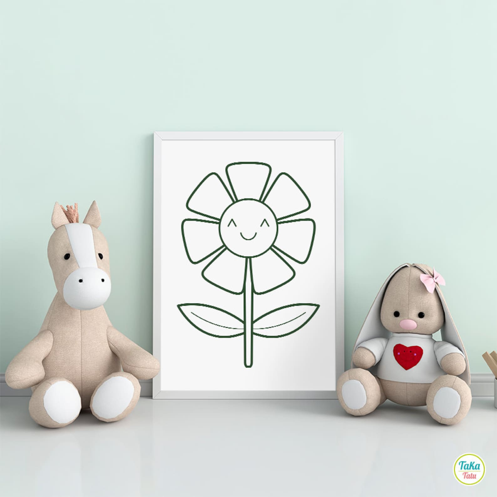 Kawaii Flowers Digital Stamp Black and White Clipart / - Etsy