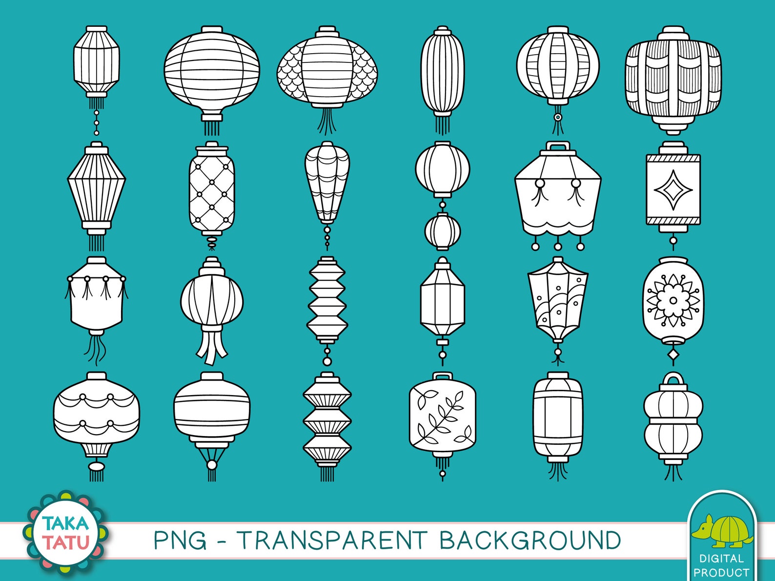 Chinese Lanterns Black and White Digital Stamp Set / Chinese New Year ...