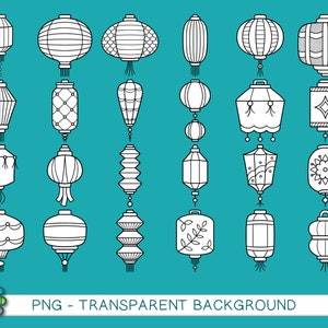 Chinese Lanterns Black and White Digital Stamp Set / Chinese New Year ...