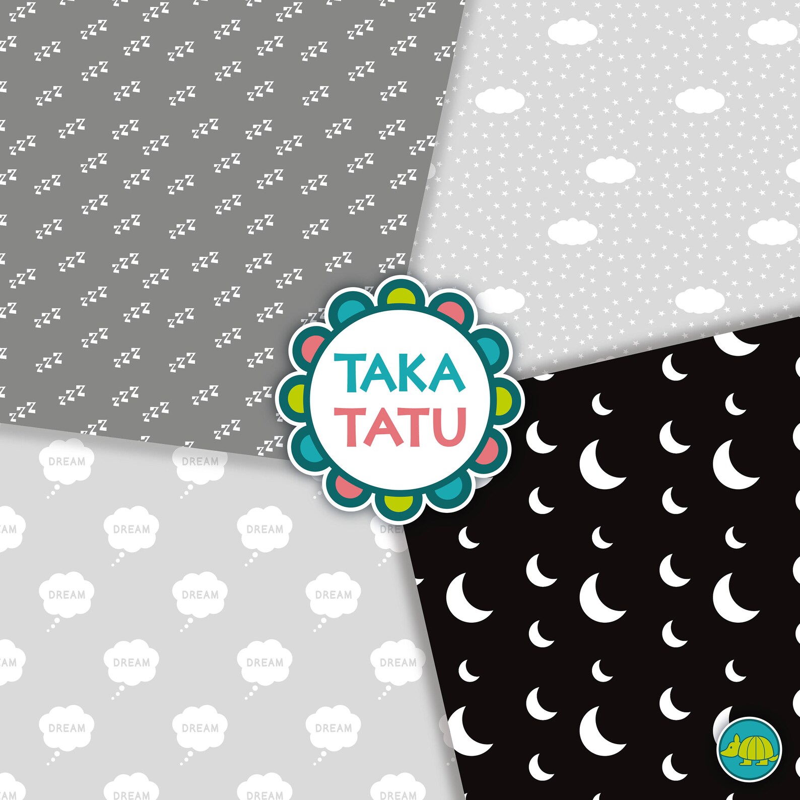 Good Night Digital Paper - Black White and Grey / Scrapbook Paper ...