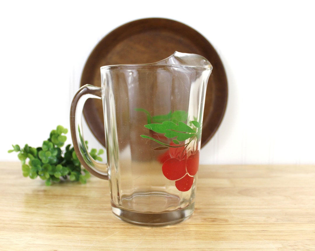 Vintage Glass Pitcher W/ Cherry Decals Farmhouse F322 - Etsy