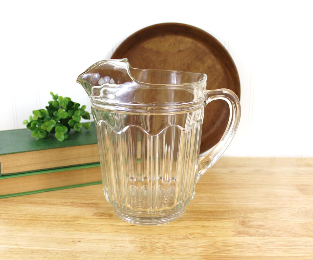 Vintage Heavy Clear Glass Water Pitcher | Farmhouse | Pitcher | F488 - Etsy