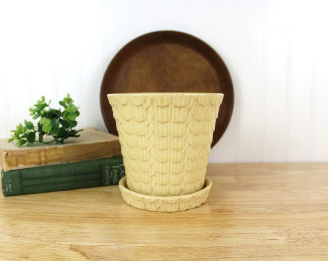 Vintage 5.5'' Mccoy Fish Scale Flower Pot Yellow Nelson Mccoy F696 - Etsy