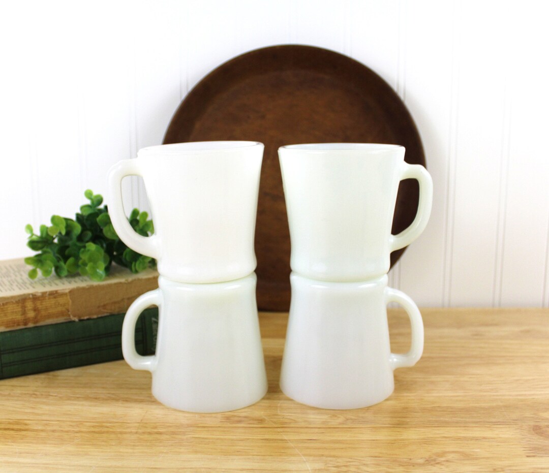 4 Vintage Fire King Mugs | White D Handle Fire King Coffee Cups | F444 ...