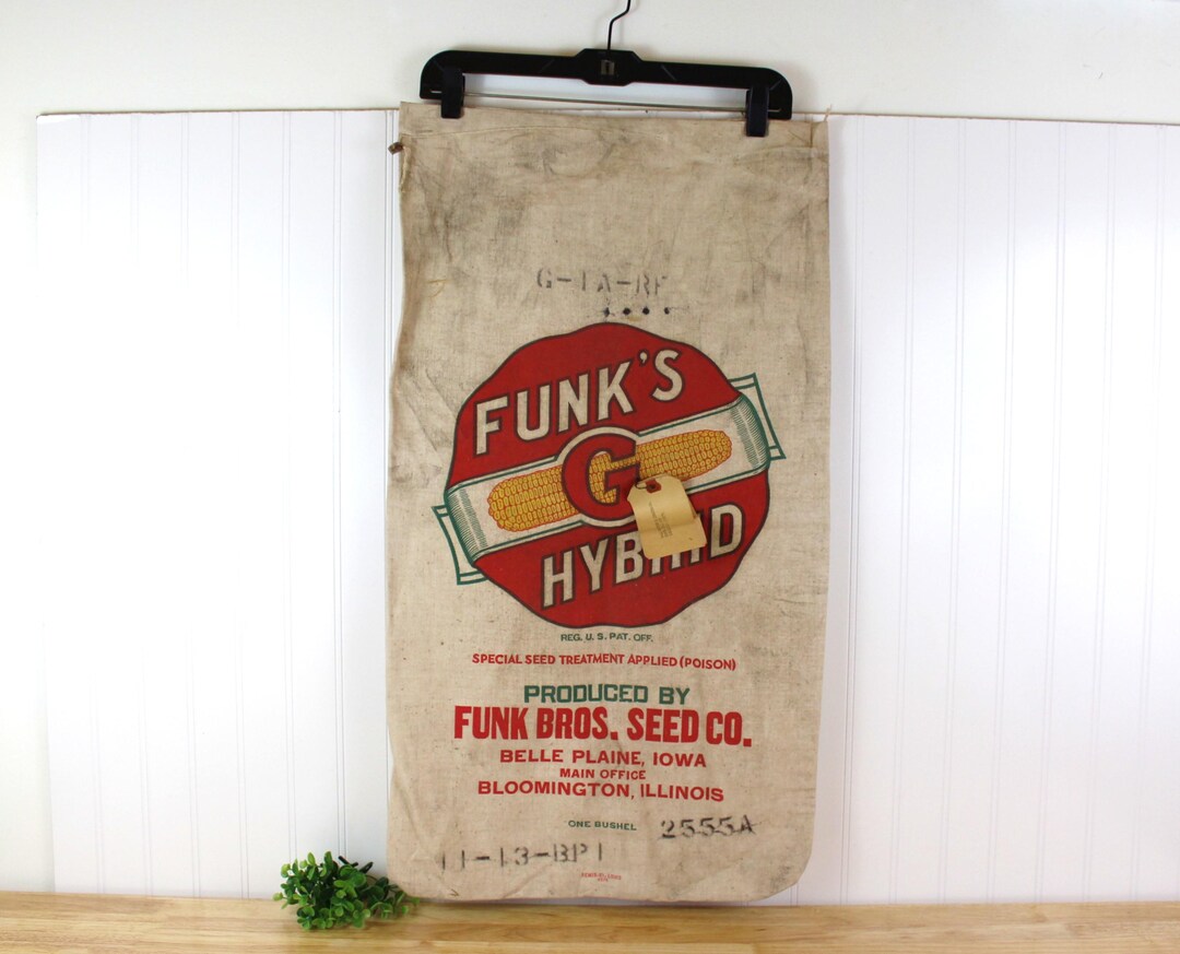 Vintage Funks G Hybrids Seed Corn Bloomington IL Cloth Advertising Sack ...