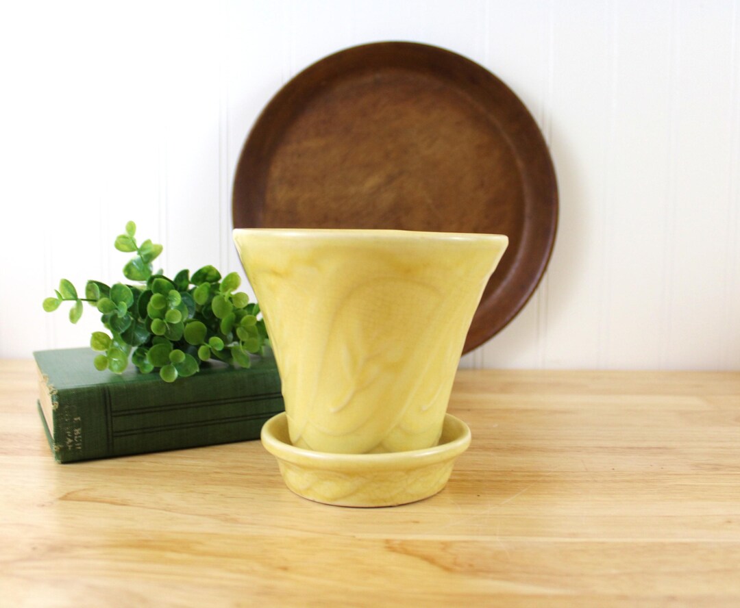 Vintage Yellow Flower Pot W/ Saucer | Cameron Clay Pottery | F524 - Etsy