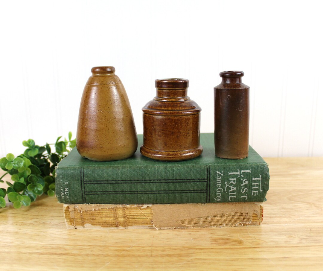 3 Antique Stoneware Ink Bottles Primitive Stone Bottles F199 - Etsy