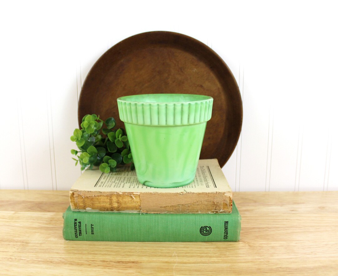 Vintage 4'' Akro Agate Green Flower Pot 294 Planter E730 - Etsy