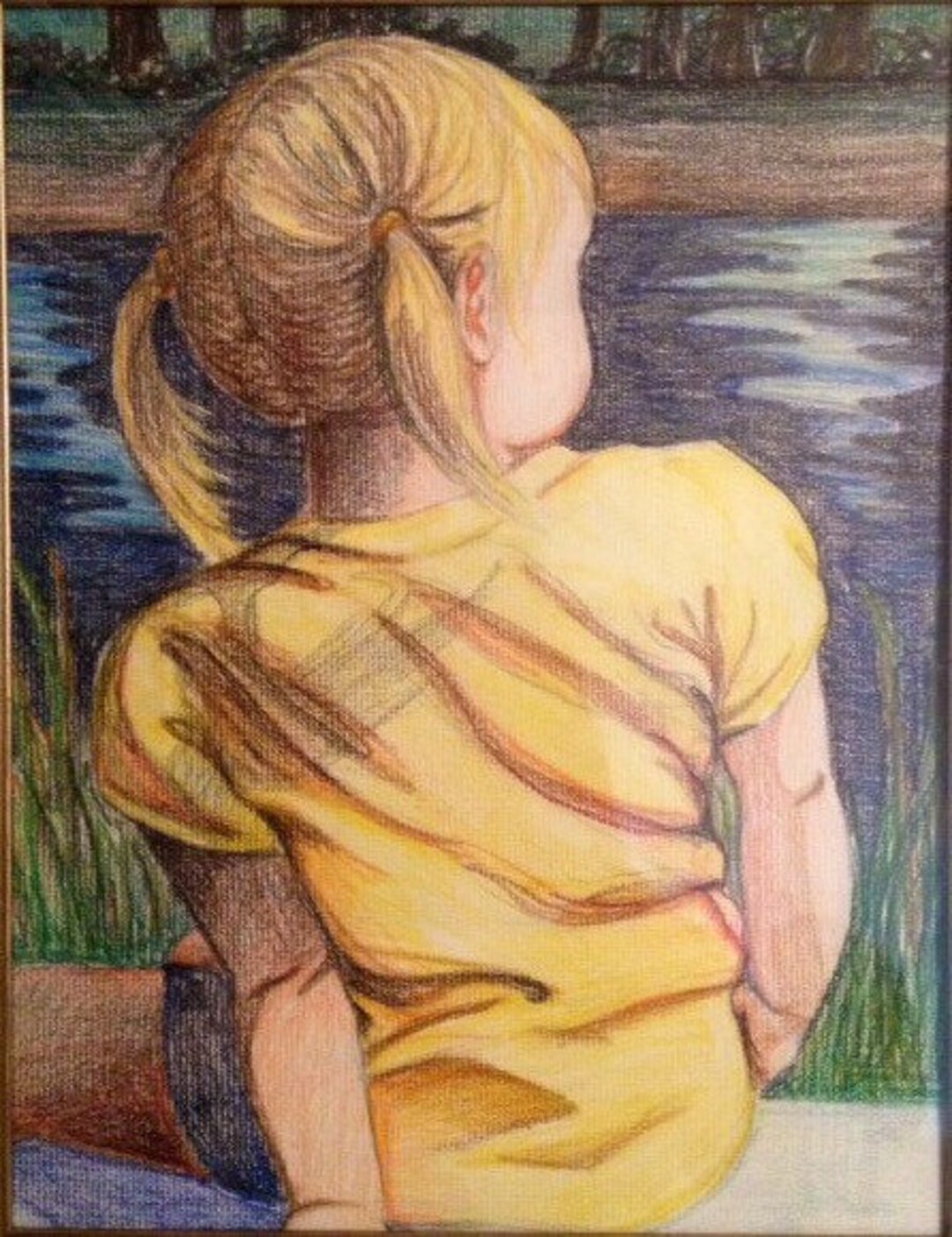 Colored Pencil Drawing Girl by River - Etsy