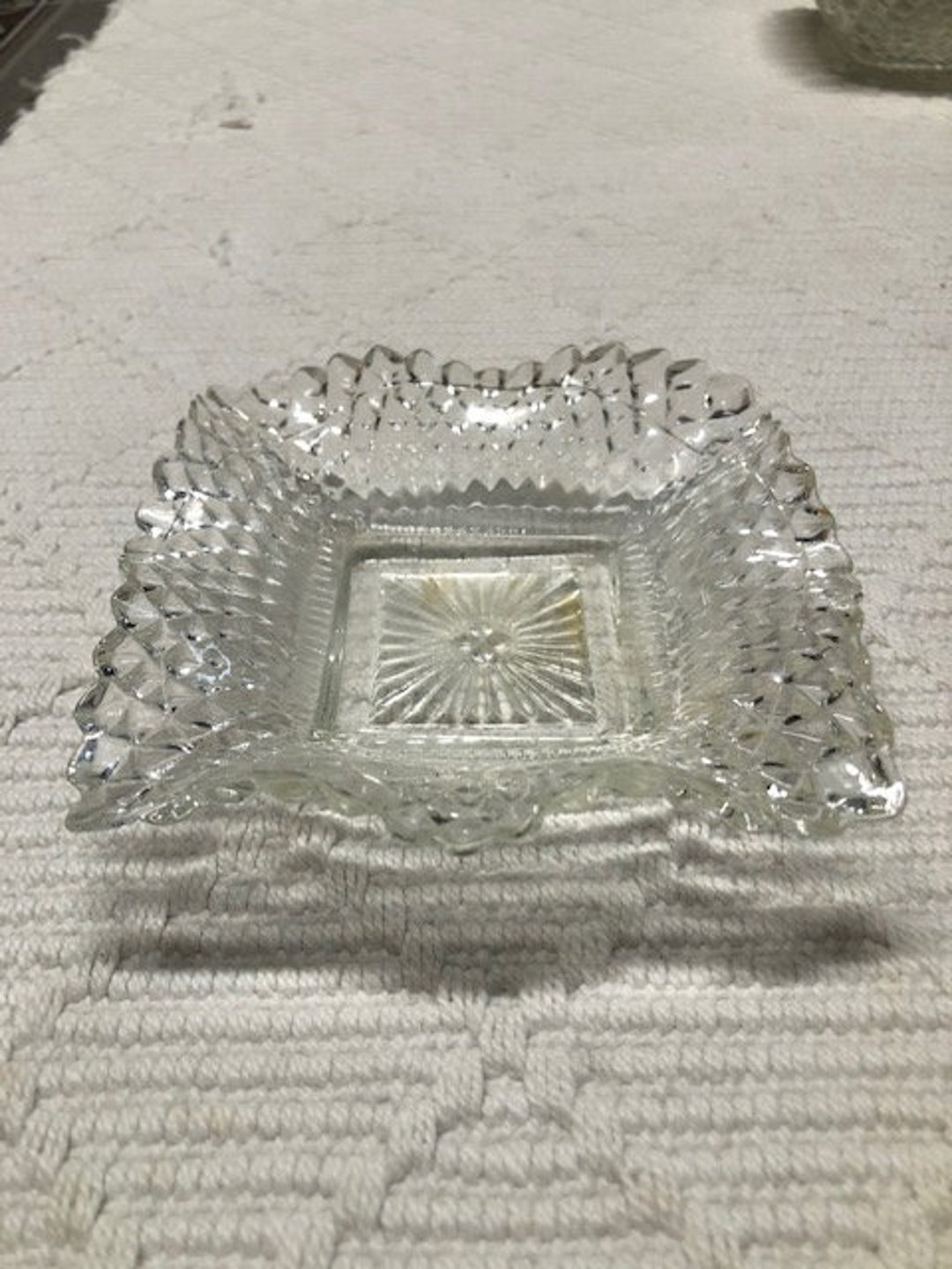 Cut Glass Candy Dish 1960's Diamond Cut Ruffle Edge - Etsy