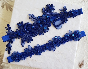 Wedding Garter Set, Royal Blue Garter, Rhinestone Royal Blue Garter ...