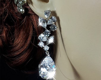 CZ Drop Bridal Earrings, Crystal Drop Earrings, Crystal Wedding Earrings,bridesmaid Earrings ...