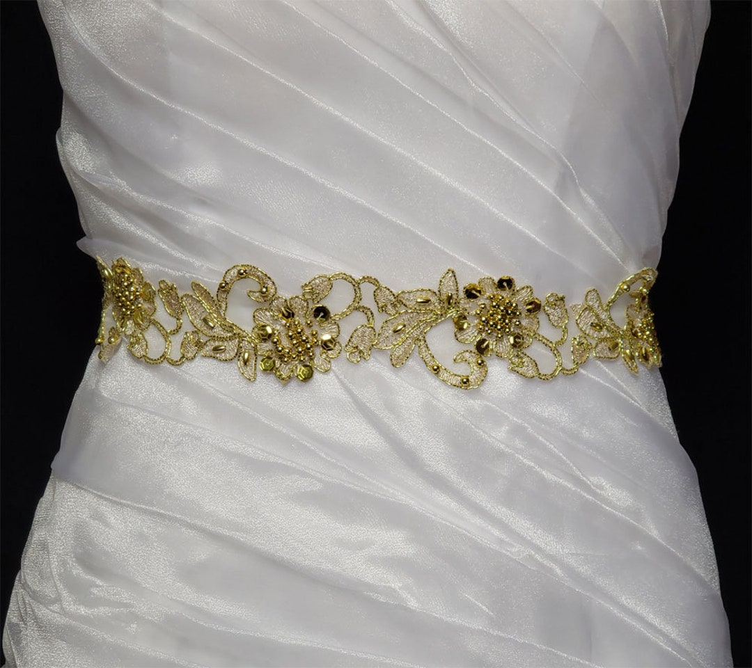 Gold Color Embroidery Sash,bridesmaid Sash,beaded Floral Sash,wedding ...