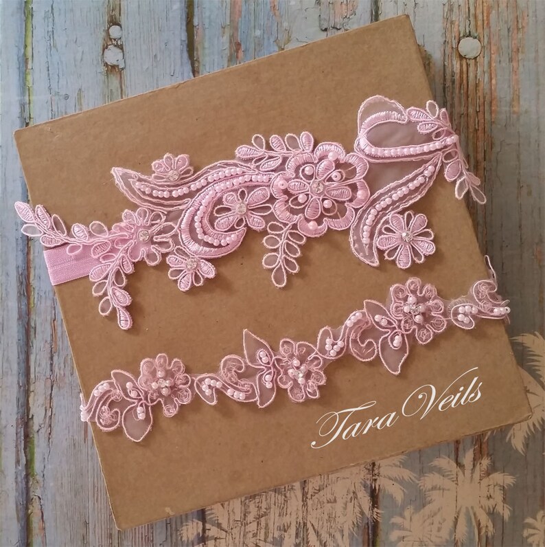 Wedding Garter Set, Light Pink Garter, Rhinestone Light Pink Garter ...