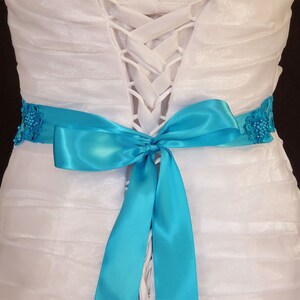 Turquoise Blue Embroidery Sash,beaded Floral Sash,wedding Sash,wedding ...