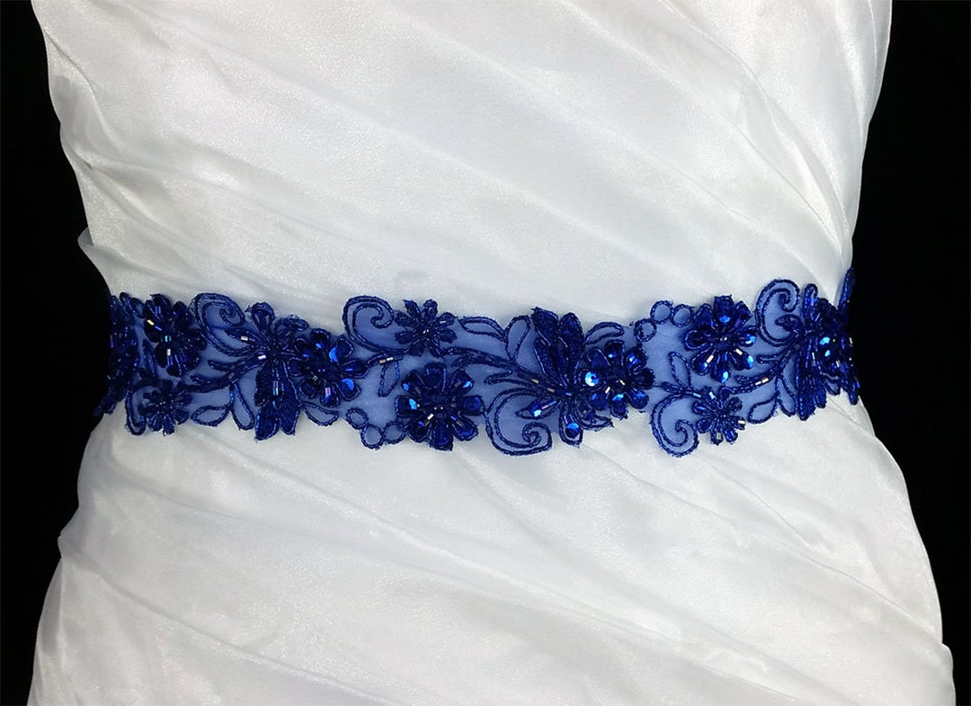 Royal Blue Embroidery Sash,bridesmaid Sash,beaded Floral Sash,wedding ...