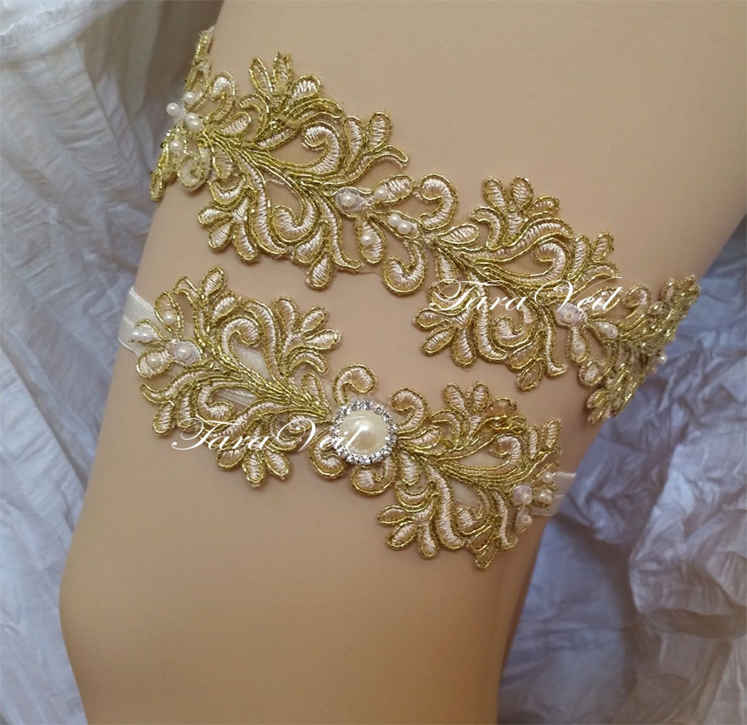 Wedding Garter/bridal Garter/gold Garter/ Rhinestone Garter/ Wedding ...