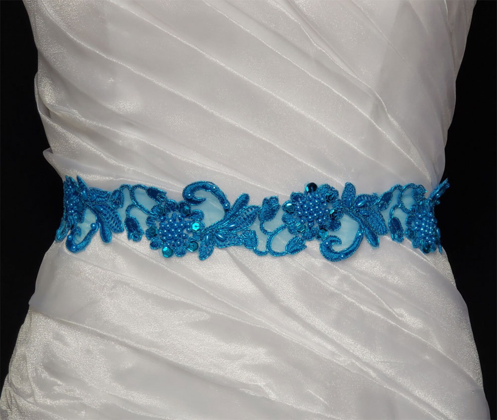 Turquoise Blue Embroidery Sash,beaded Floral Sash,wedding Sash,wedding ...