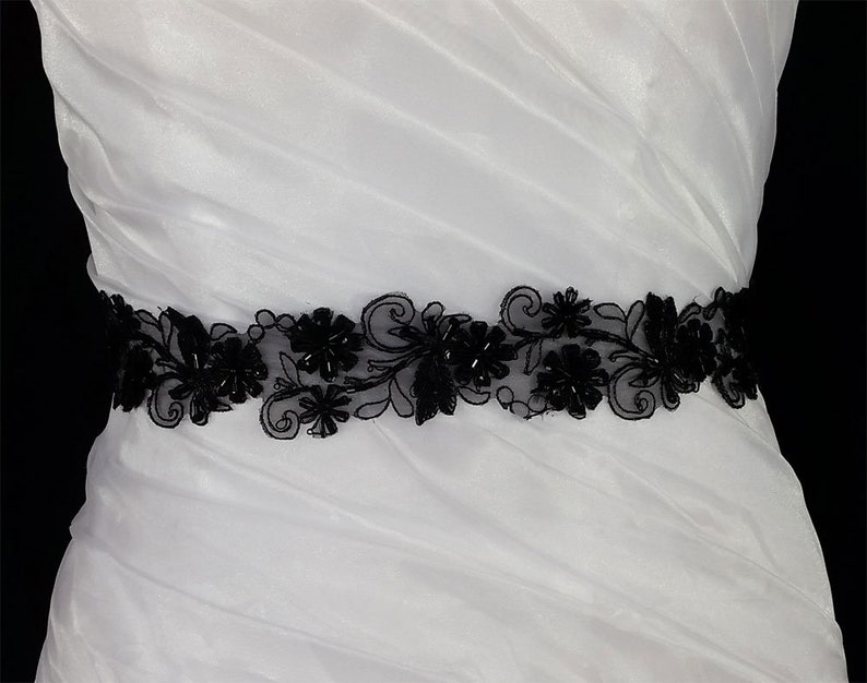 Black Embroidery Sash, Beaded Floral Sash,wedding Sash, Wedding Belt ...